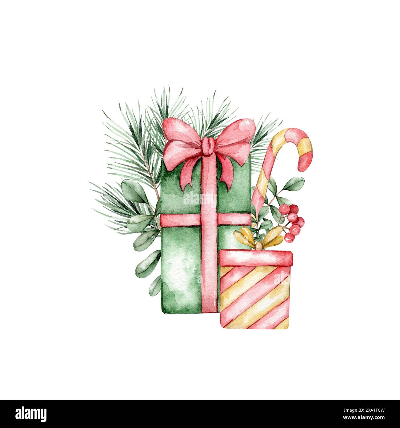 Christmas gift box watercolor Cut Out Stock Images & Pictures - Alamy