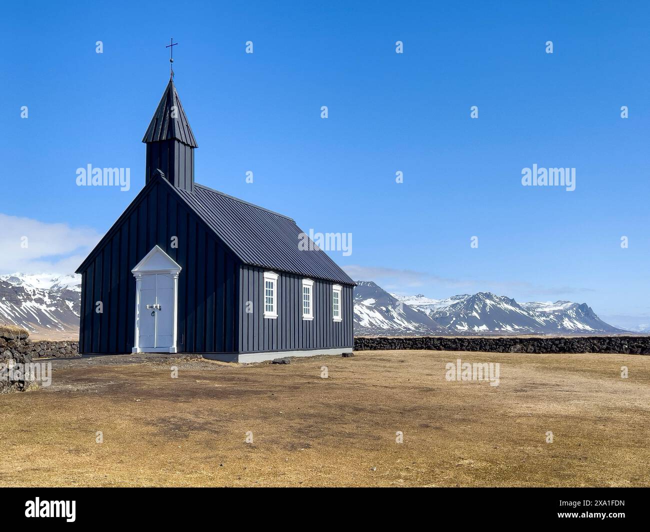 Iceland, Snaefellsnes Peninsula, The Búðakirkja Church aka Black Church ...