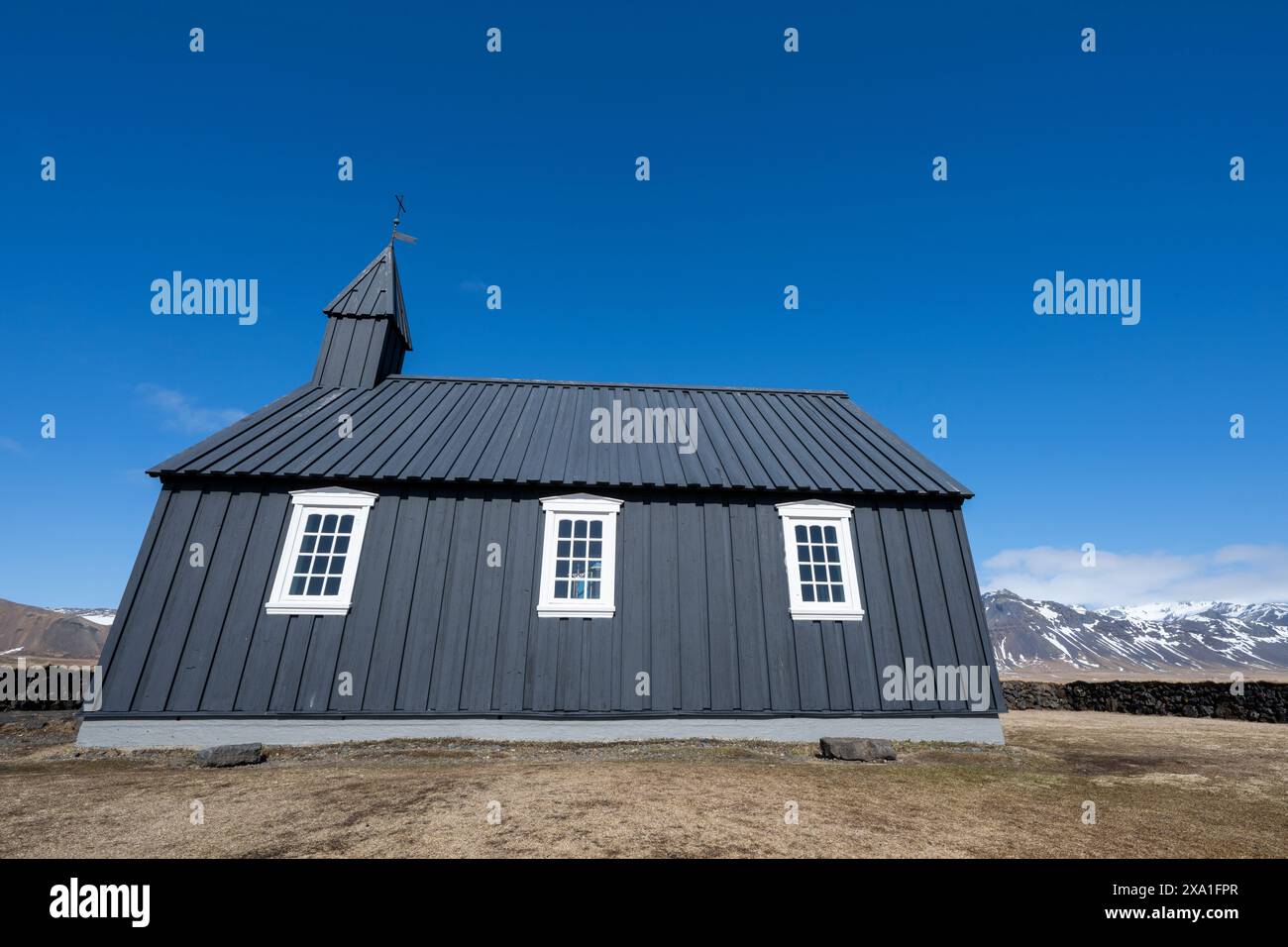 Iceland, Snaefellsnes Peninsula, The Búðakirkja Church aka Black Church ...