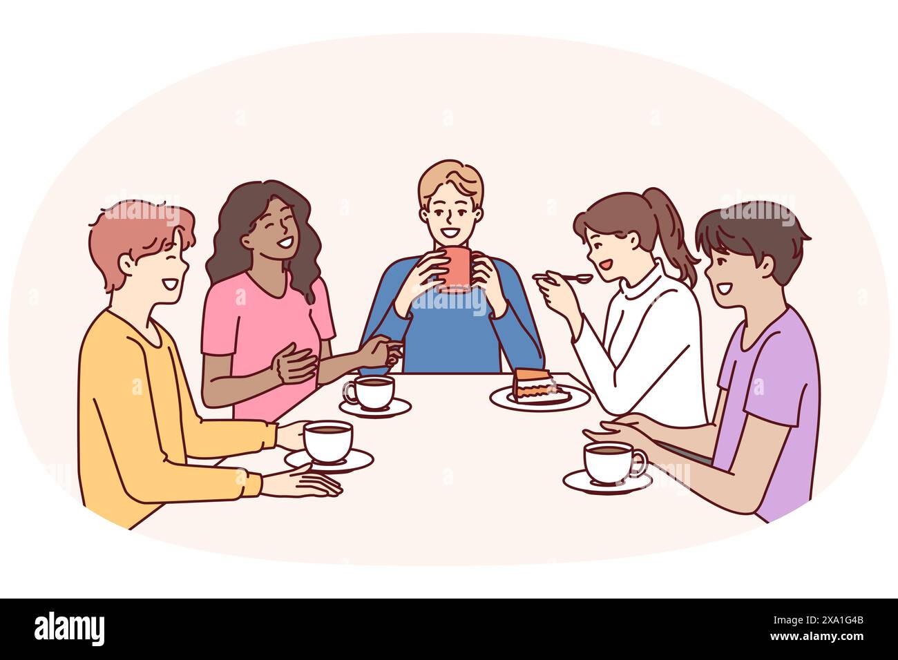 Happy female friends socializing kitchen Stock Vector Images - Alamy