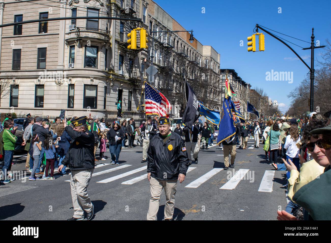 A bustling street parade with a big crowd gathered in New York, United ...