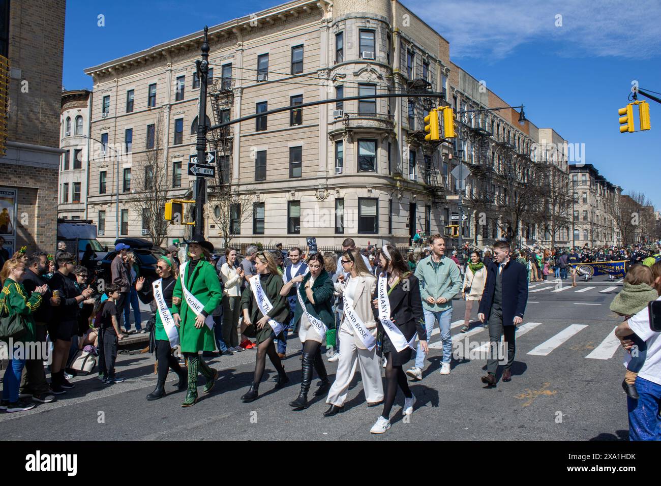 A bustling street parade with a big crowd gathered in New York, United ...