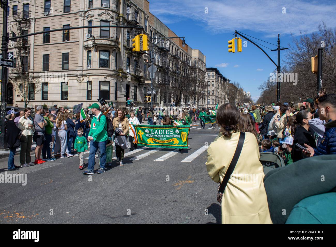 A bustling street parade with a big crowd gathered in New York, United ...