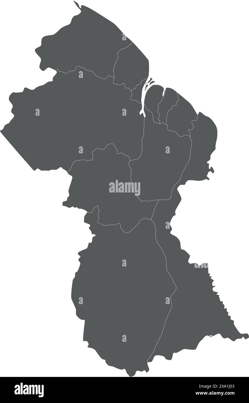Vector blank map of Guyana with regions and administrative divisions. Editable and clearly ...