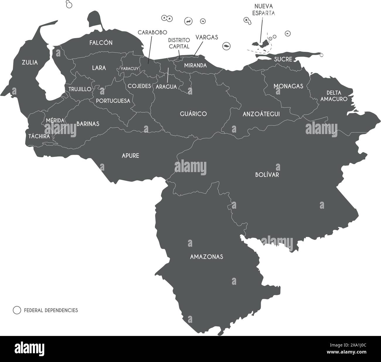 Vector map of Venezuela with states, capital district, federal ...
