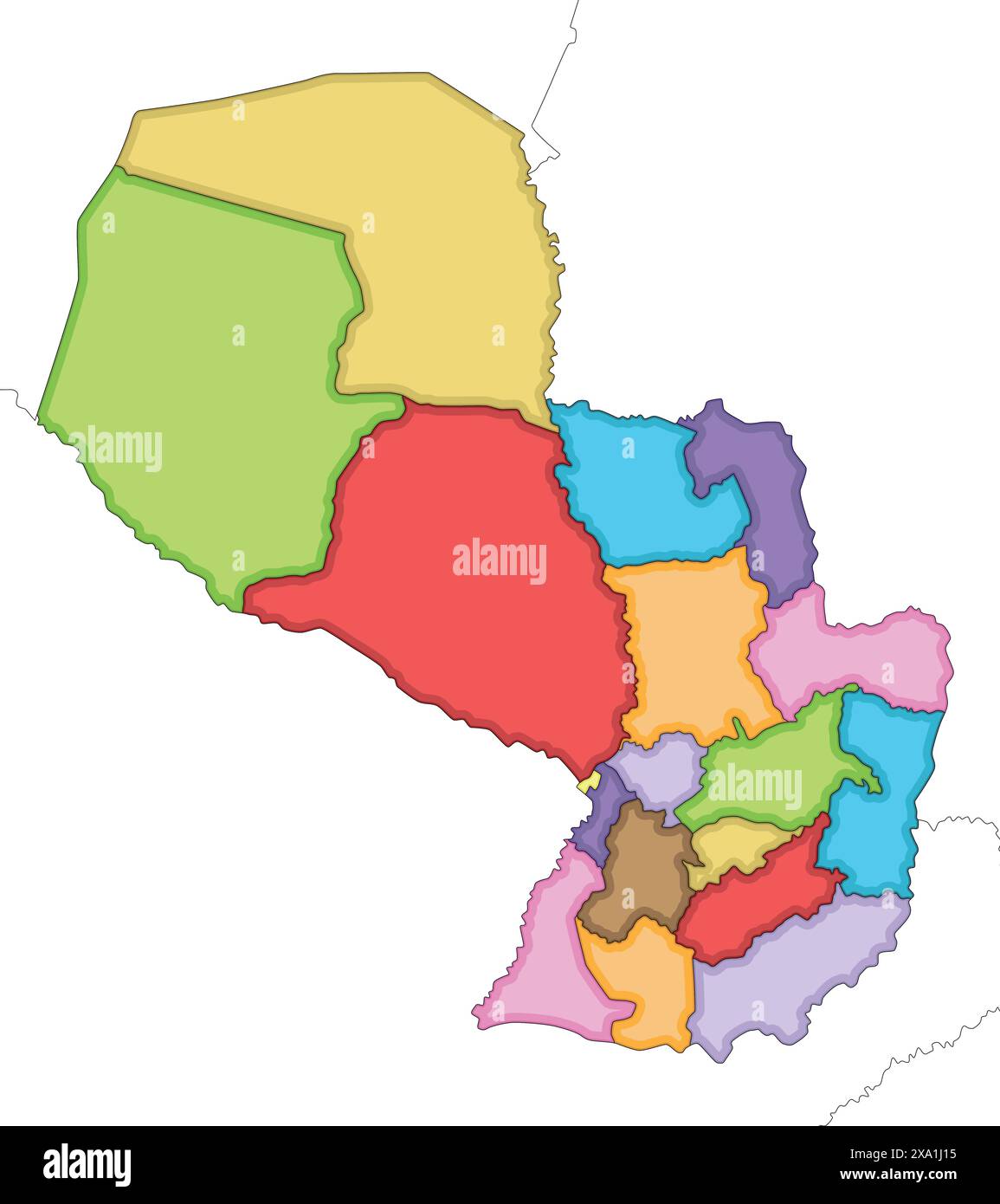 Vector illustrated blank map of Paraguay with departments, capital ...