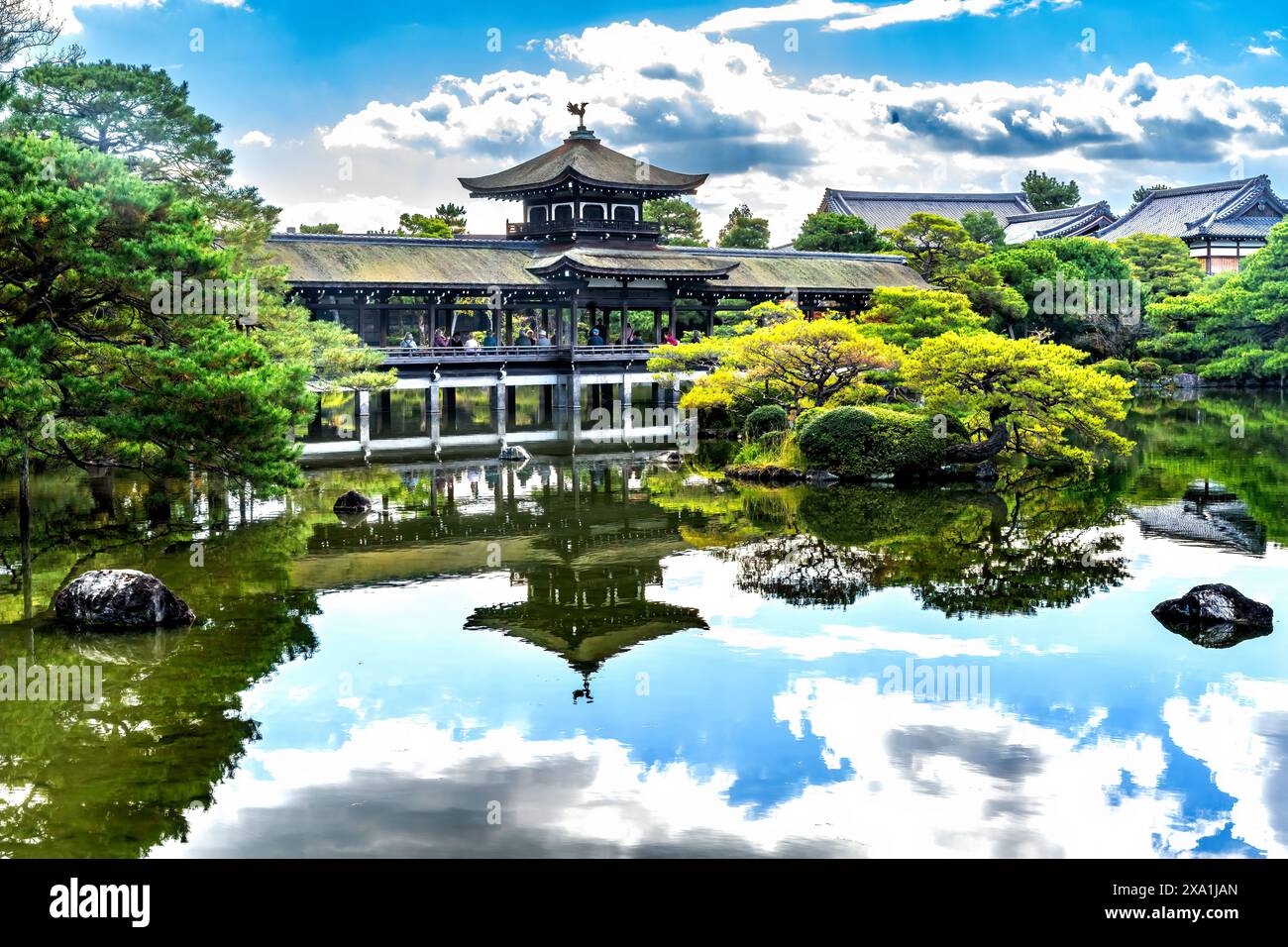 Colorful Autumn Fall Trees Garden Peace Bridge Blue East Lake Heian ...