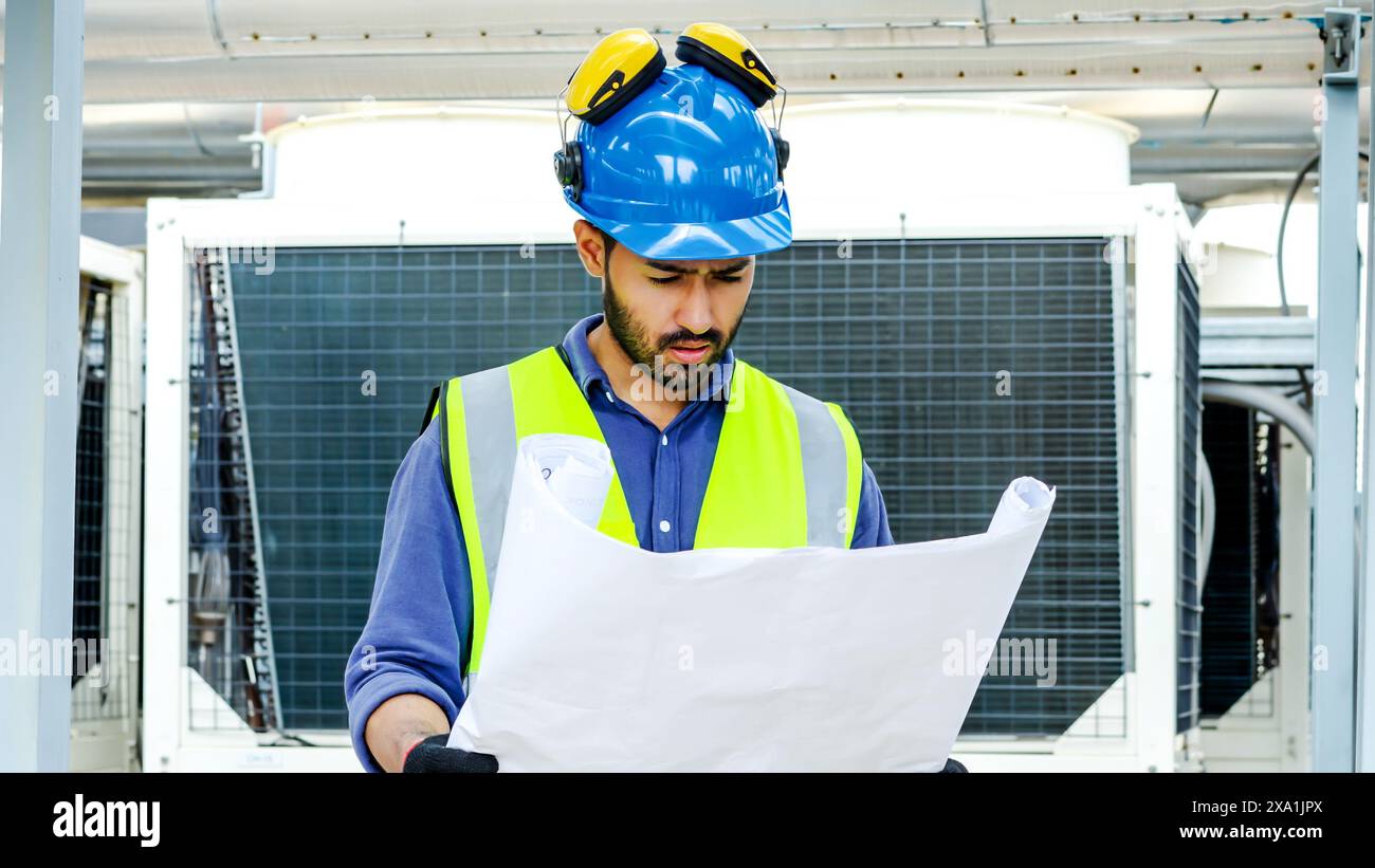 Construction worker blueprint helmet workplace hi-res stock photography ...