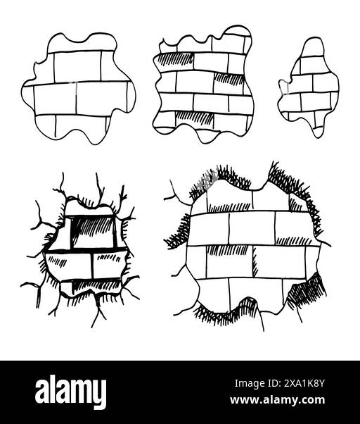 Hand-drawn set of cracked brick walls. Vector illustration Stock Vector ...