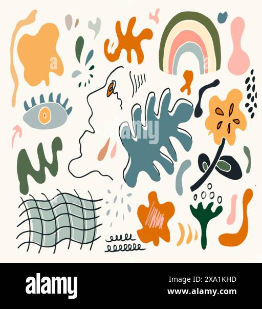 hand drawn various shapes and doodle objects. Abstract contemporary ...