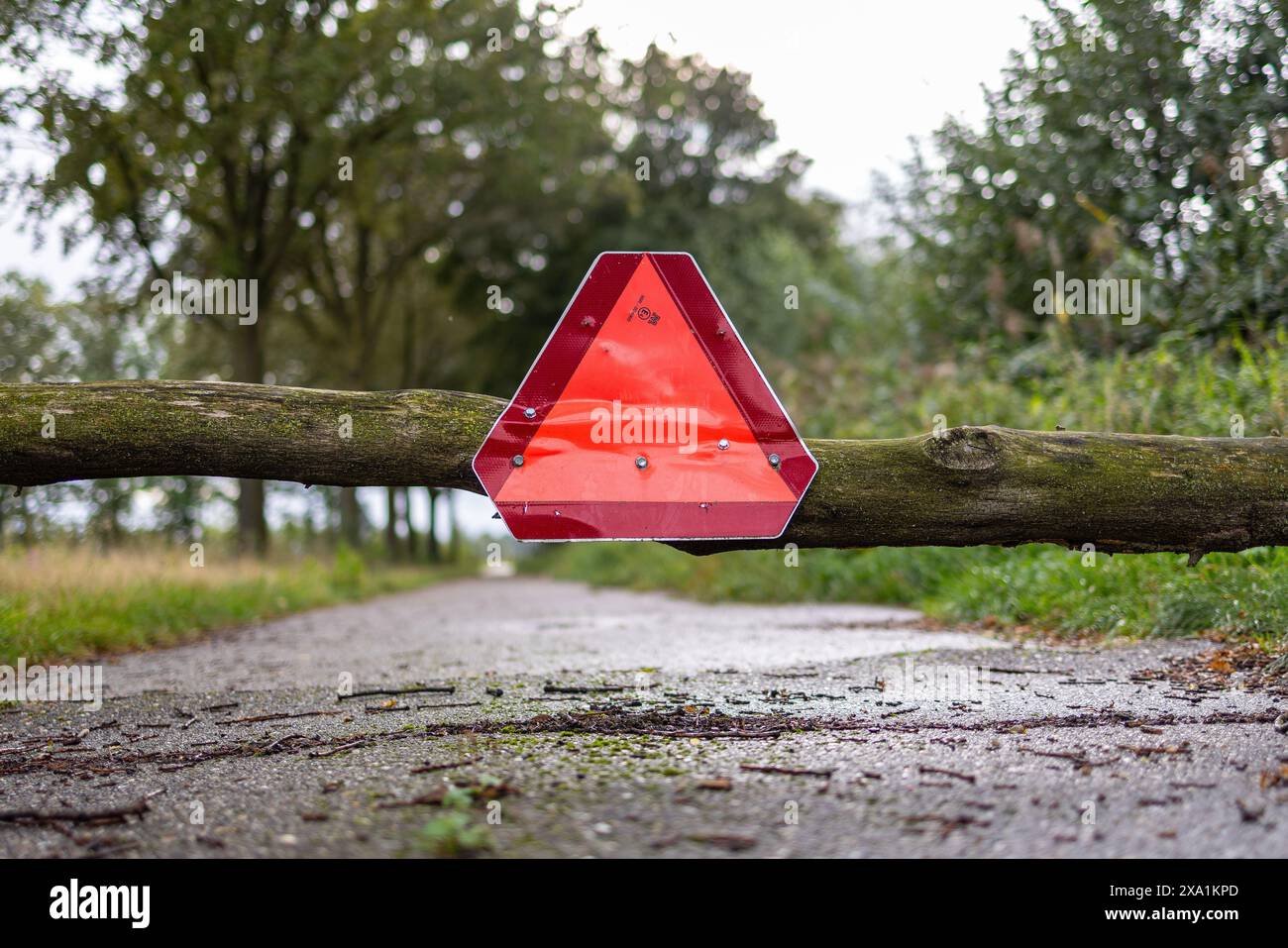 A roadside car warning triangle on the ground Stock Photo - Alamy