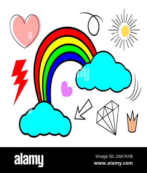 Set of colorful doodle on white background.vector illustration Stock ...