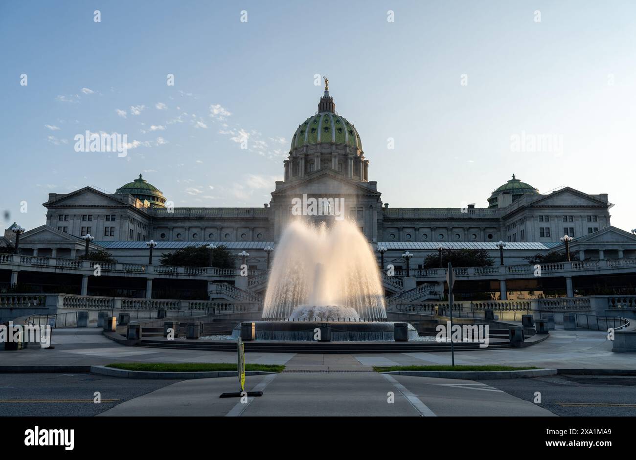 The Pennsylvania State Capitol Complex with a fountain in Harrisburg ...