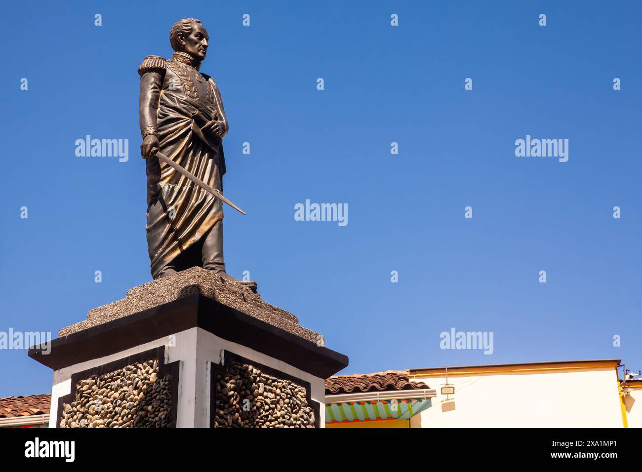 AGUADAS, COLOMBIA - JANUARY 15, 2024: Simon Bolivar statue at the ...