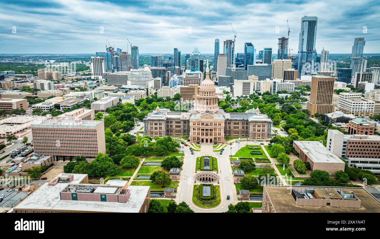 A Bird's eye view of Texas Capitol building in Austin, TX Stock Photo ...