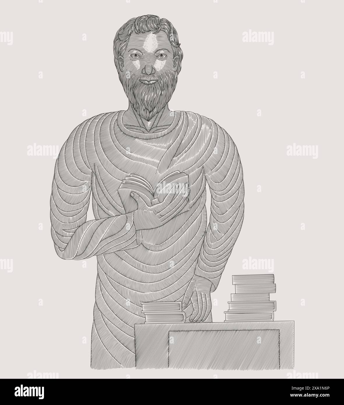 ancient man presenting books. Vintage engraving drawing style ...