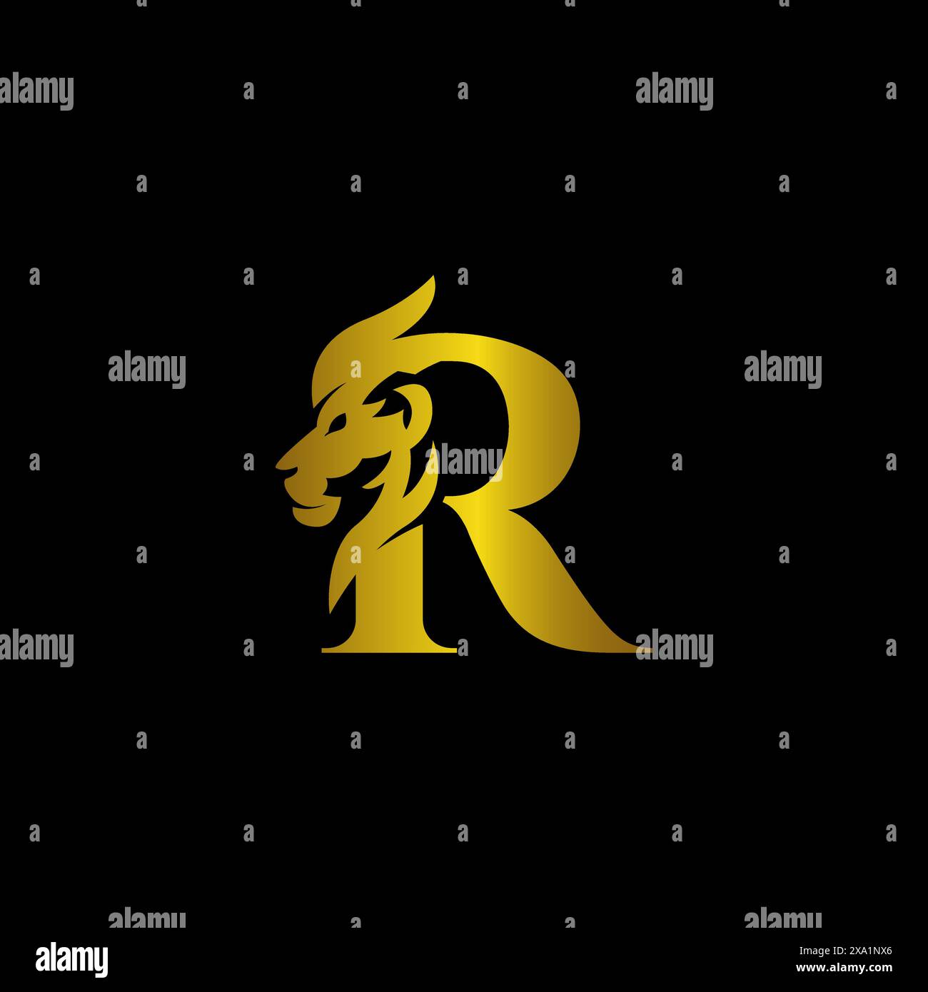initial letter R with lion, Letter R and lion silhouette combination ...