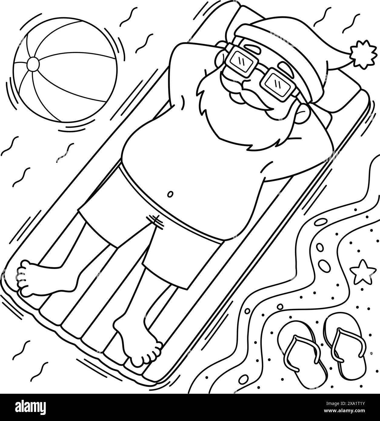 Christmas in July Santa Floating Coloring Page Stock Vector Image & Art ...