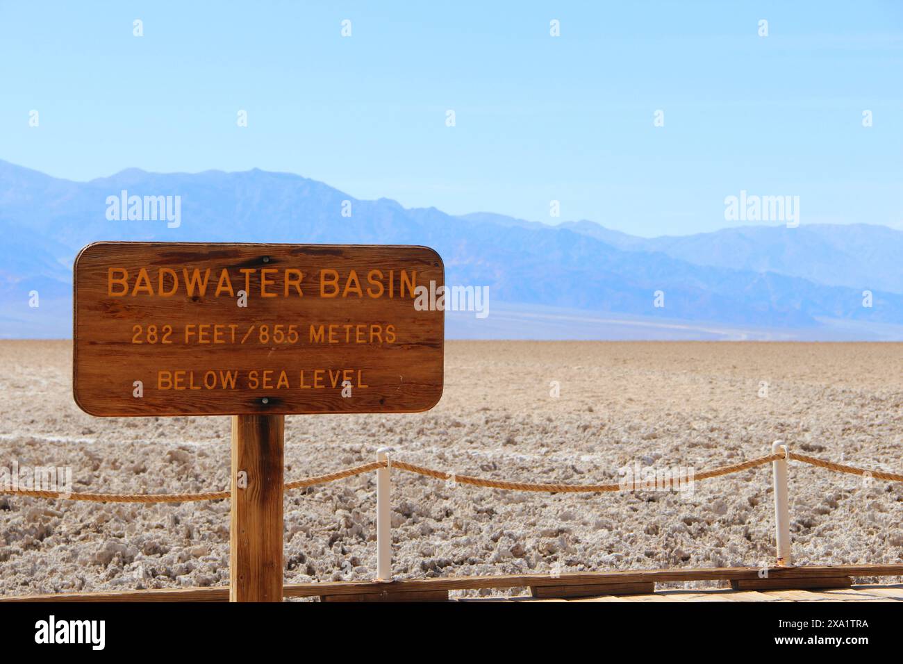 The wooden sign in Death Valley National Park. Badwater Basin ...