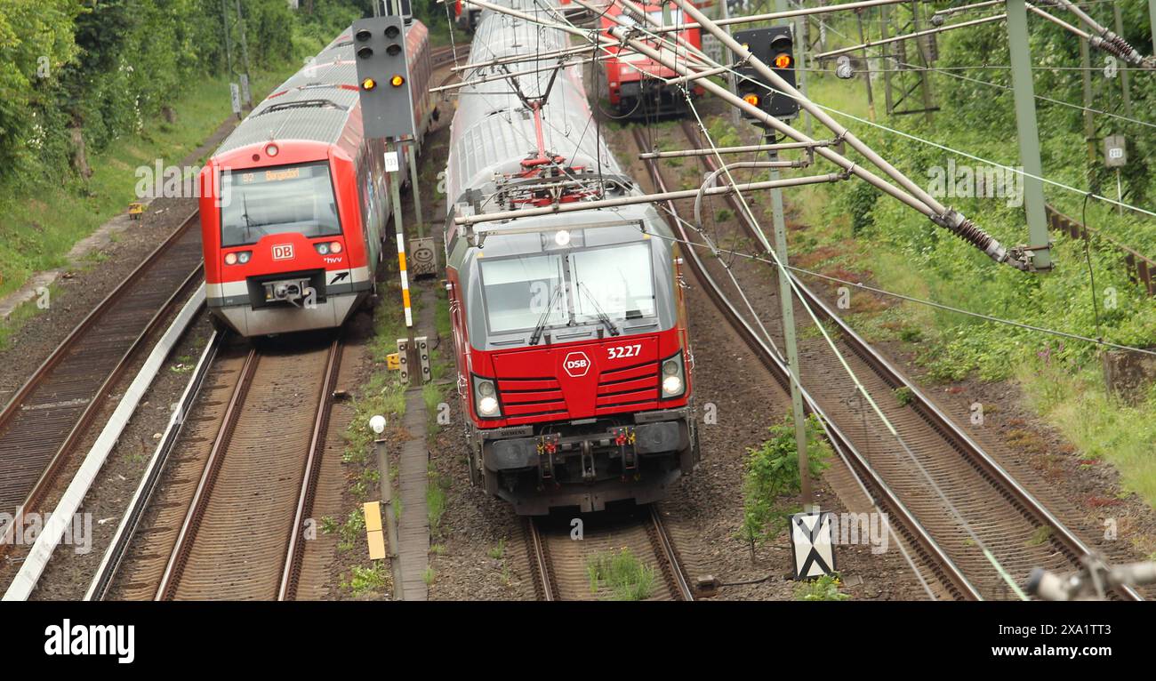 Ein Zug der dänischen Staatsbahn Danske Statsbaner fährt in Richtung ...