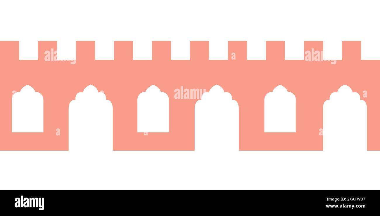 Moroccan wall shape vector seamless border. Vector cute simple town ...