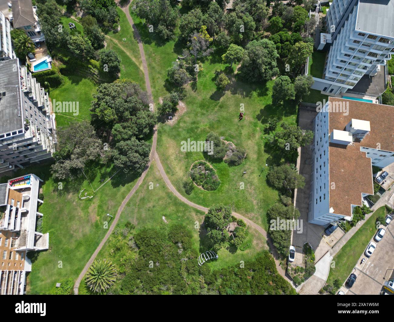 An aerial view of Hunter Park at Bondi Beach in Sydney, New South Wales ...