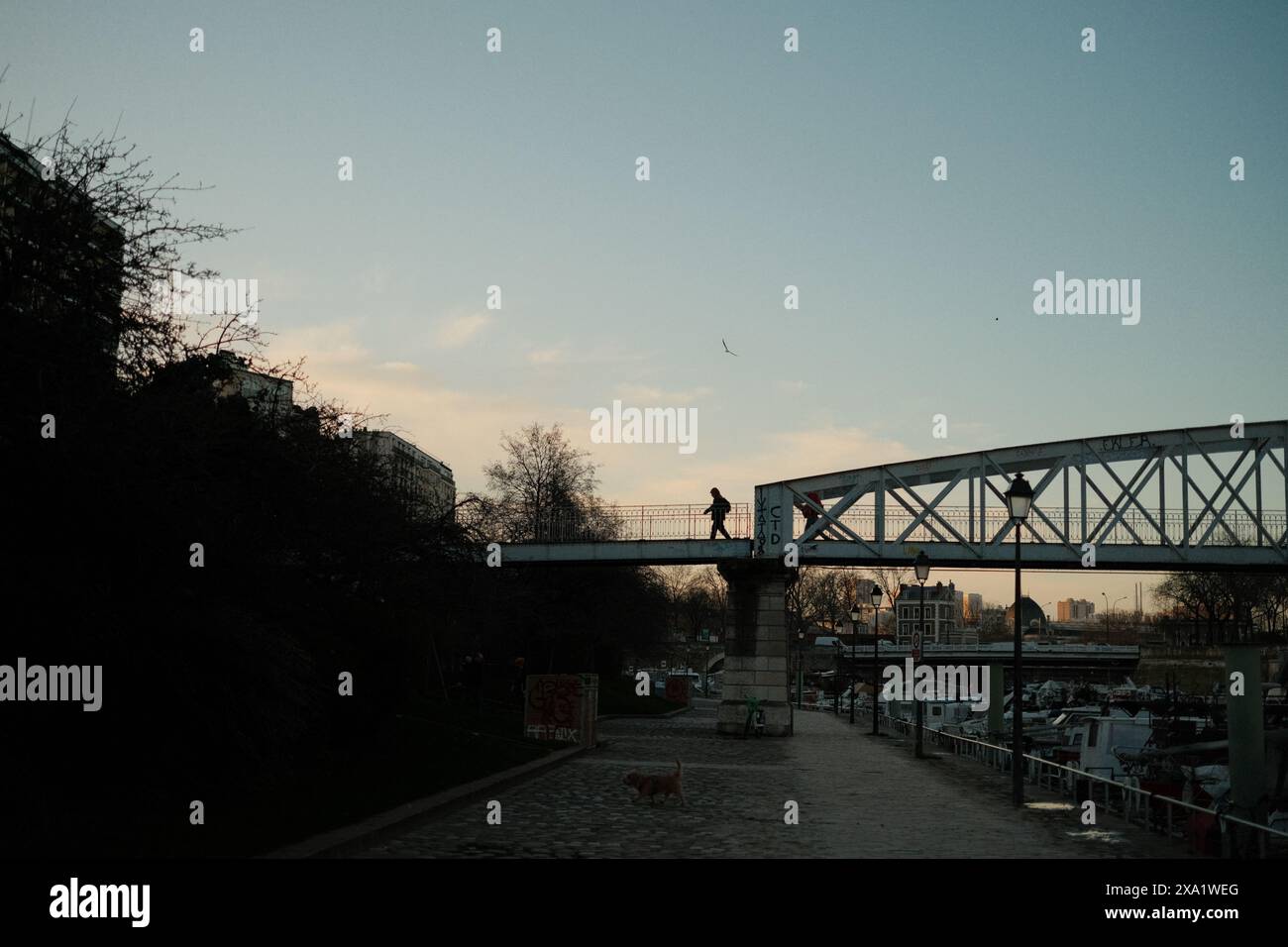 A man standing on bridge, gazing at parking lot below Stock Photo - Alamy