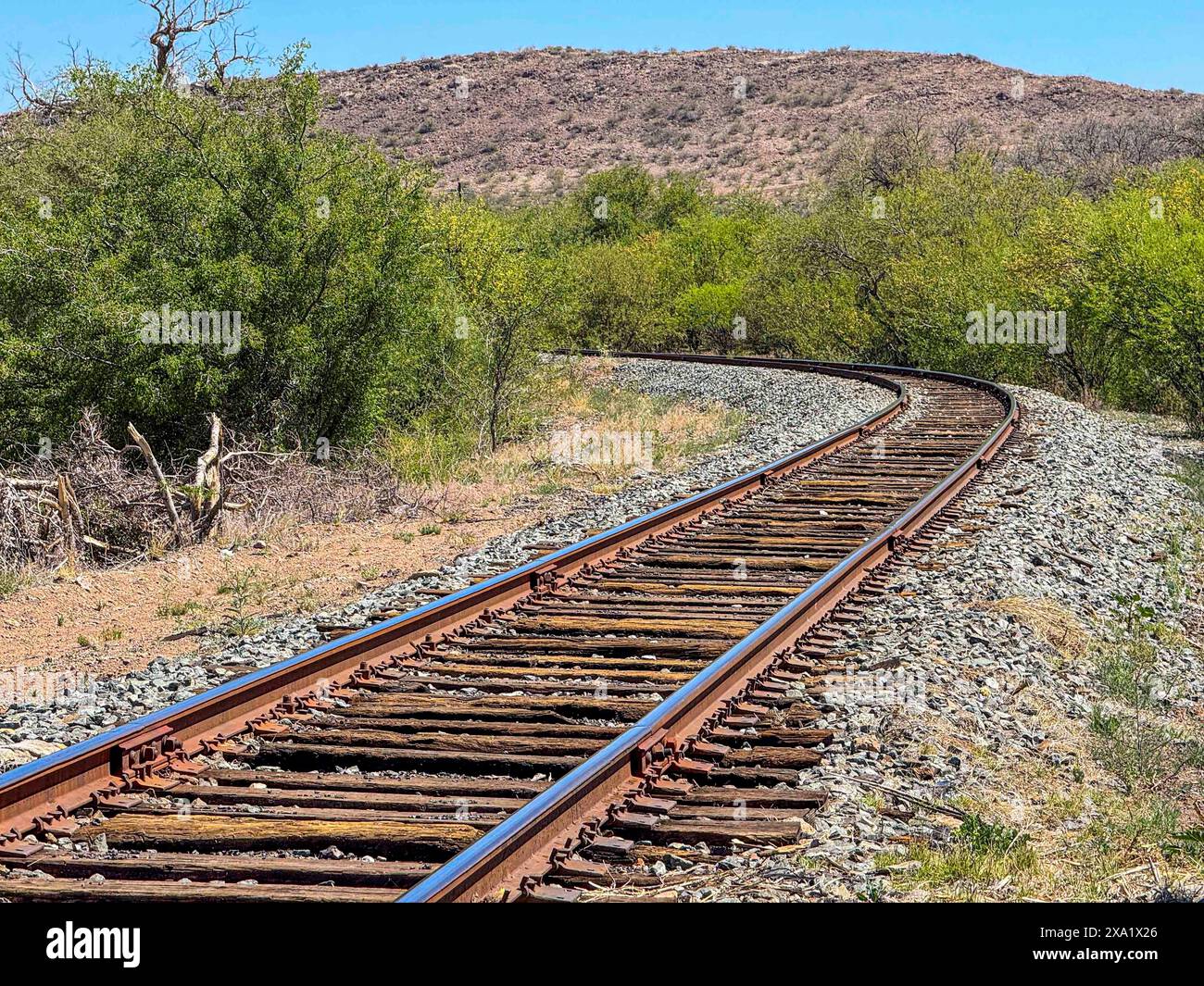 Train tracks and sleepers in the mountains in the Turicachi community ...