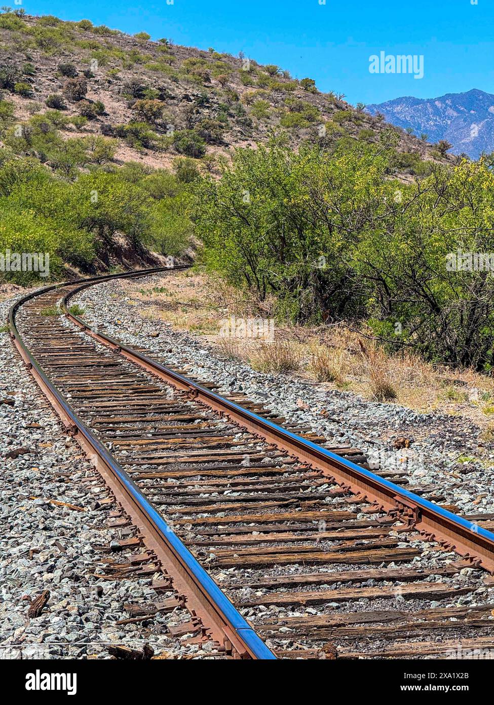 Train tracks and sleepers in the mountains in the Turicachi community ...