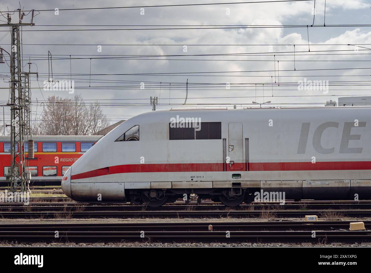 Side view of a Intercity-Express locomotive on the railroad with the ...
