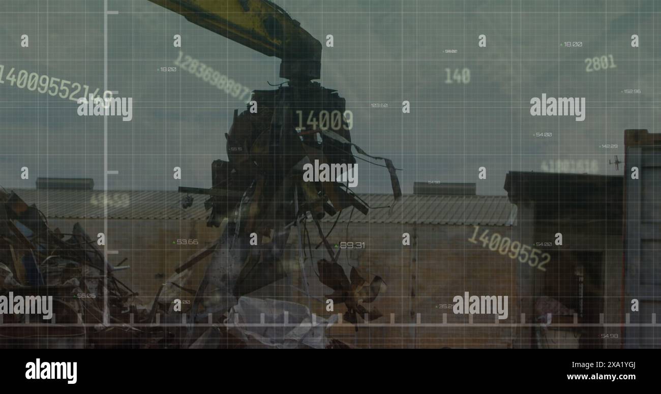 Image of statistical data processing against hydraulic lifting machine ...