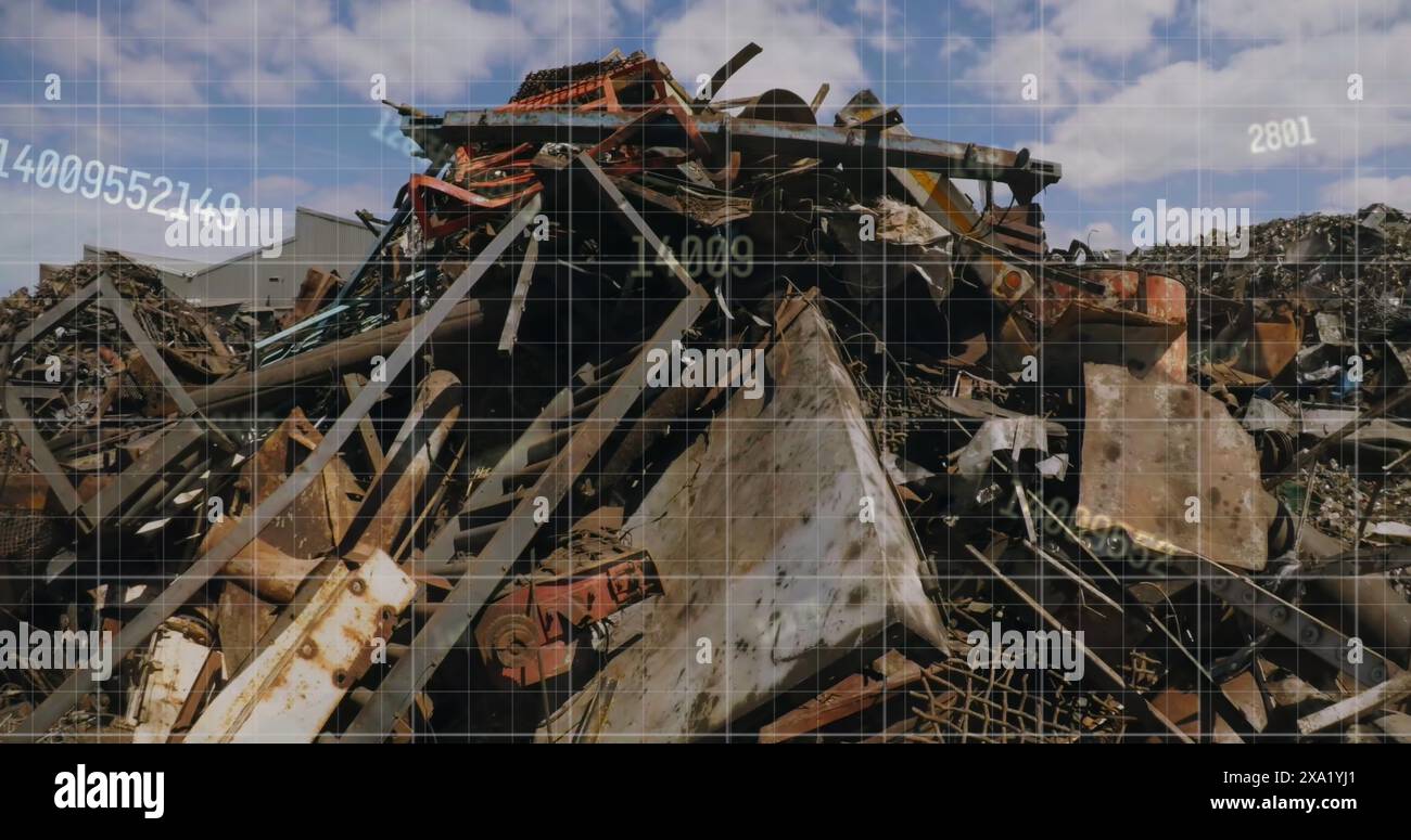 Image of stock market data processing against hydraulic lifting machine ...