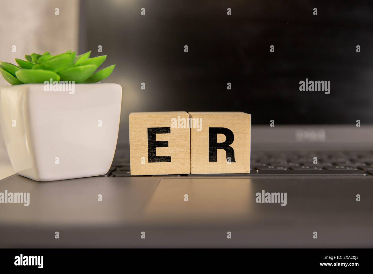 Medical stethoscope, wooden blocks with the inscription ER Emergency ...