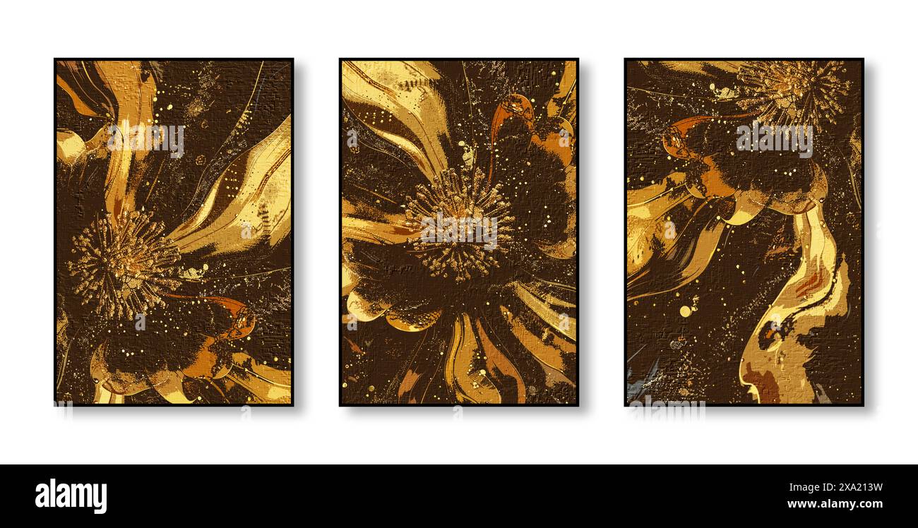 Abstract art watercolor painting, stylish modern art, triptych, flower ...