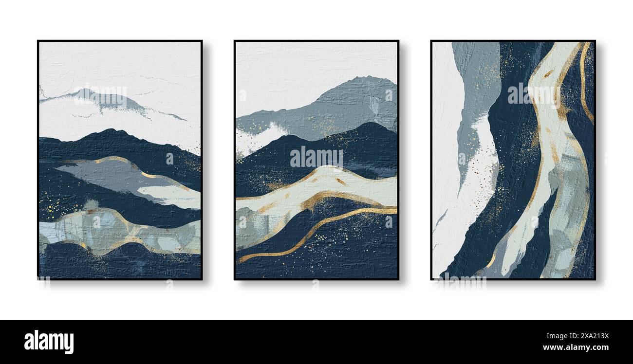 Abstract art watercolor painting, stylish modern art, triptych, flower ...