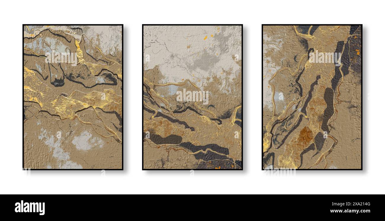 Abstract art watercolor painting, stylish modern art, triptych, flower ...