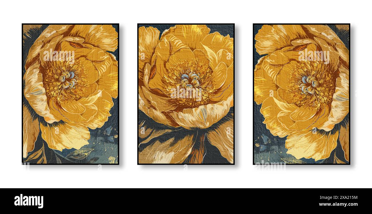 Abstract art watercolor painting, stylish modern art, triptych, flower ...