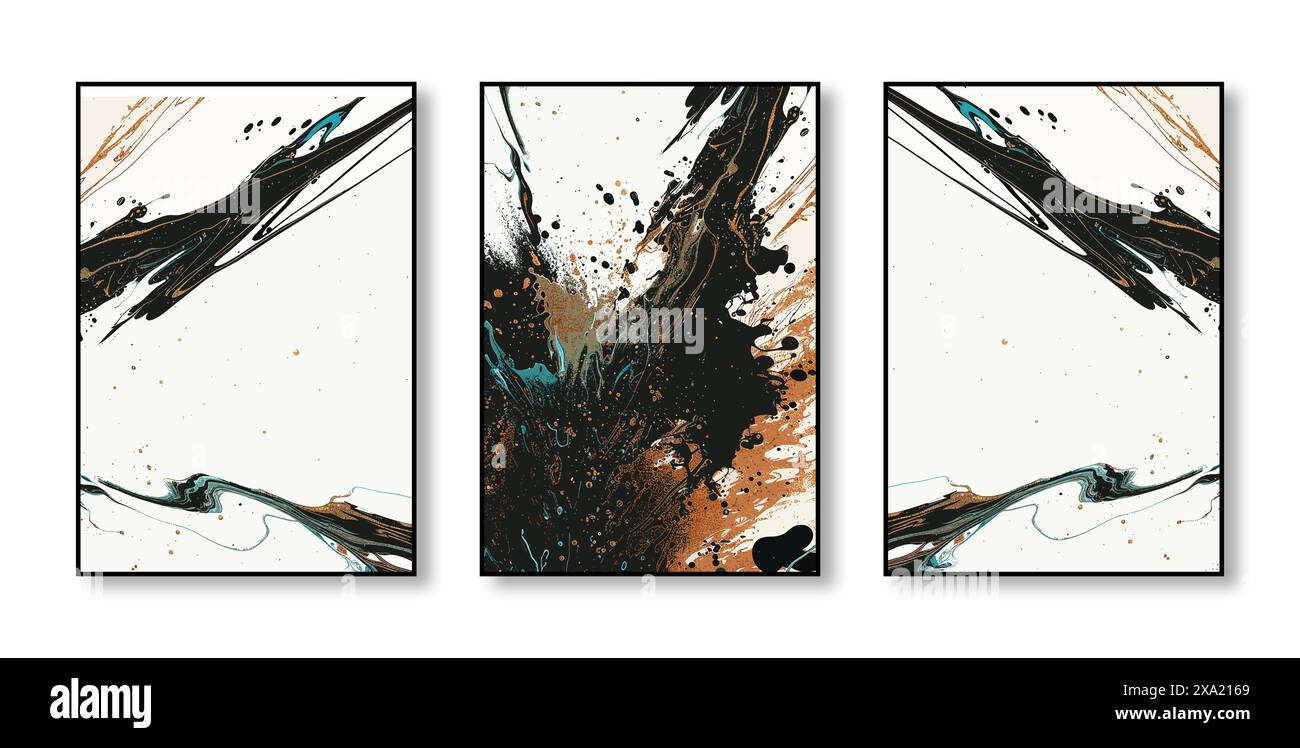 Abstract art watercolor painting, stylish modern art, triptych, flower ...