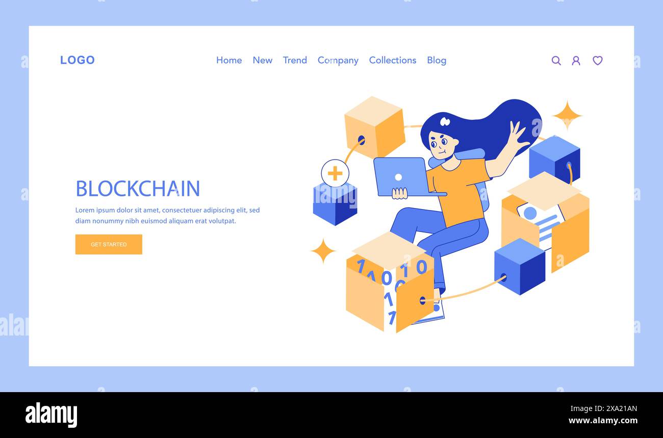 Blockchain concept. A person interacts with digital blocks representing ...