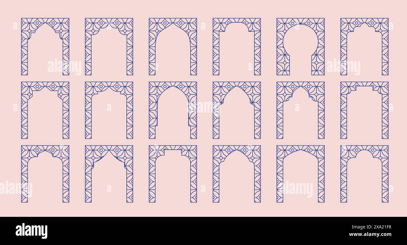 Arabic oriental frame, arc, door. Luxury blue thin line muslim windows ...