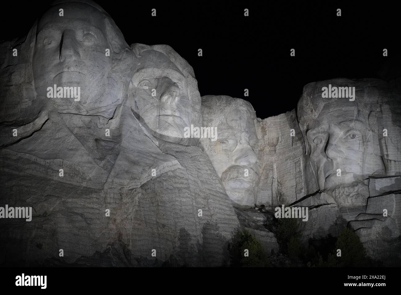 The Carved faces atop Mount Rush at night Stock Photo - Alamy