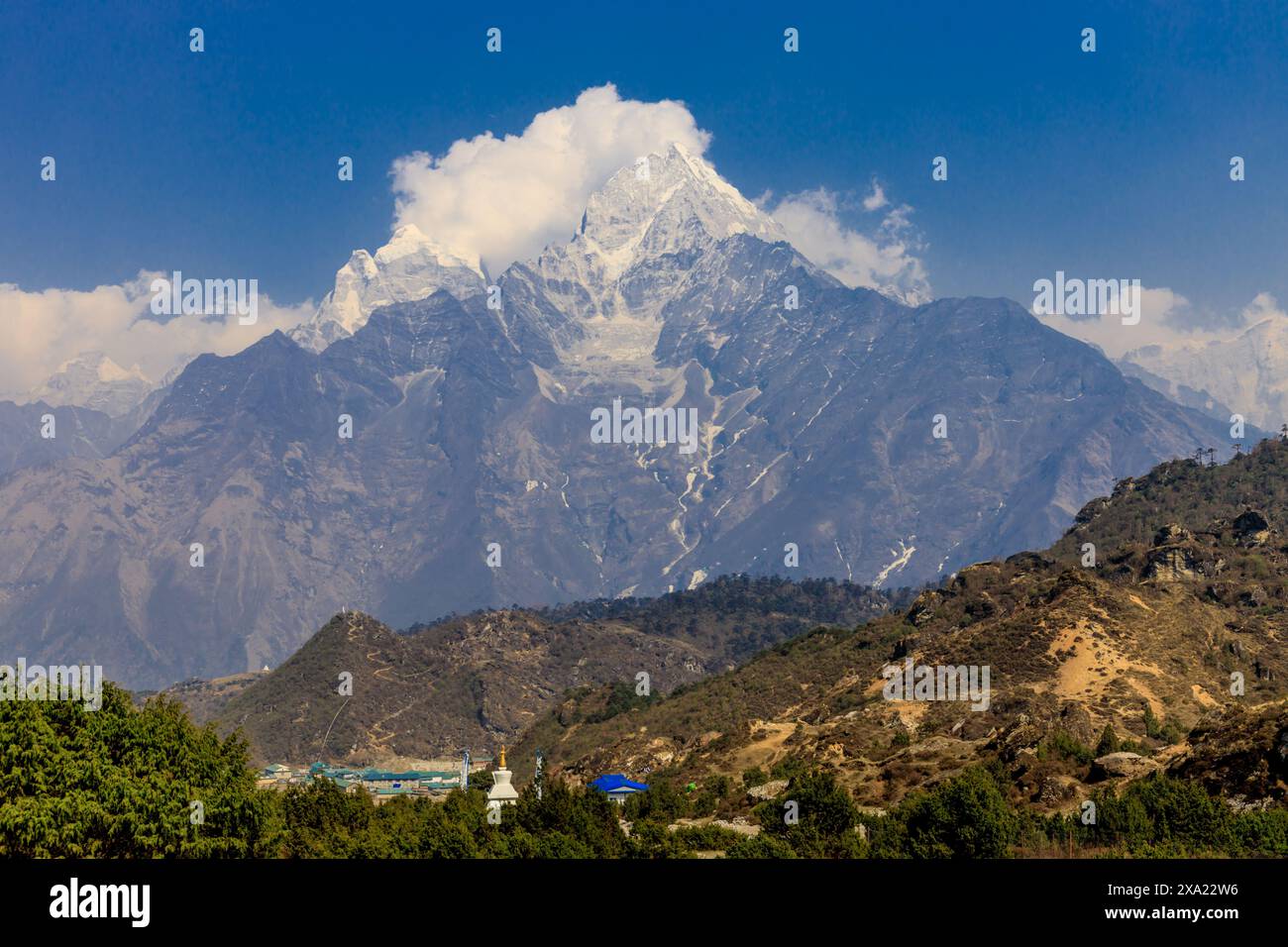 Himalaya mountains landscape with high altitude snow and ice glacier ...