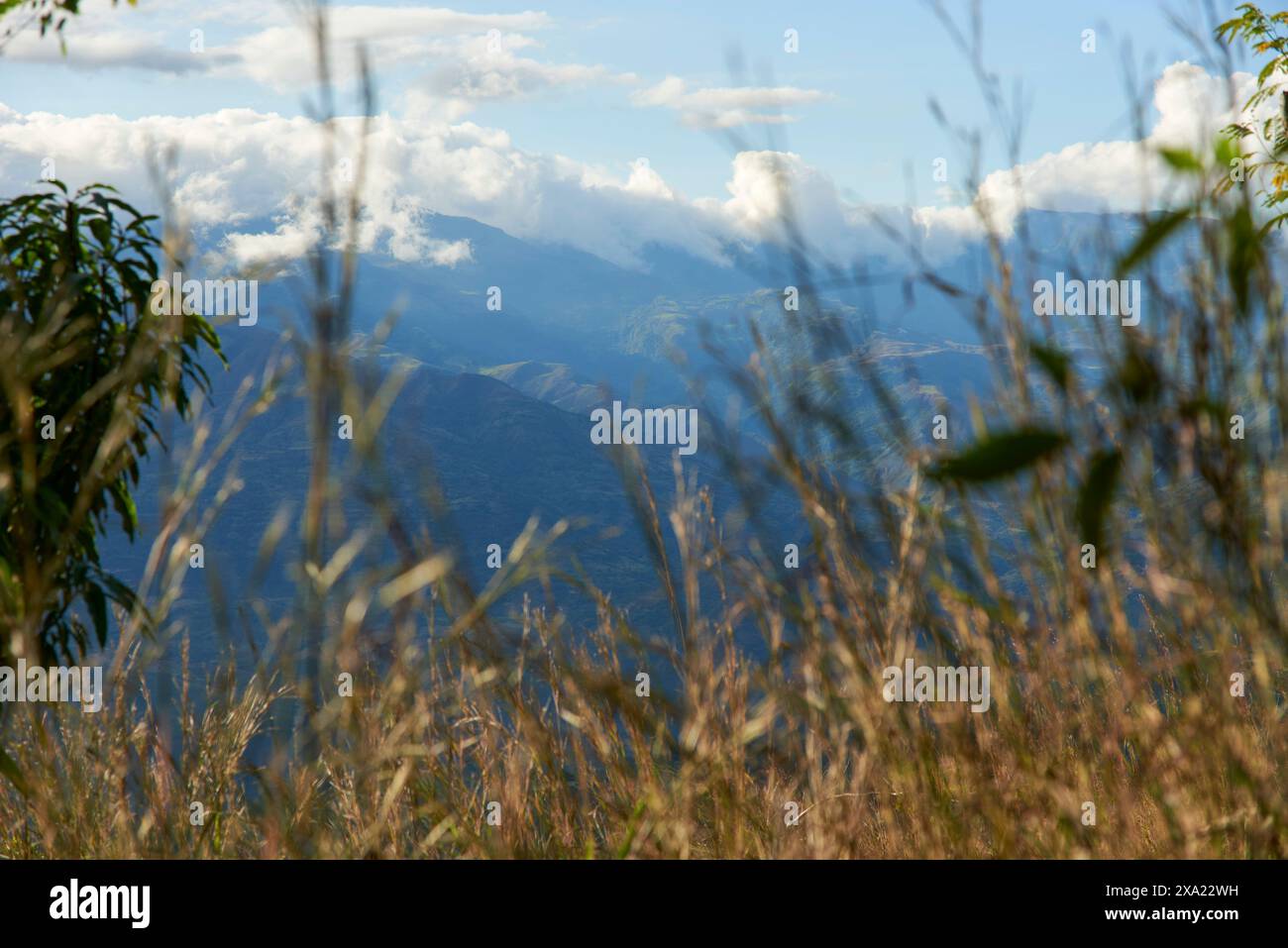 Natural scene of the Colombian Andes, mountains between clouds and a ...