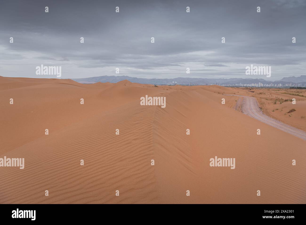 Tengger desert scenery, Inner Mongolia, China. The windy weather with ...