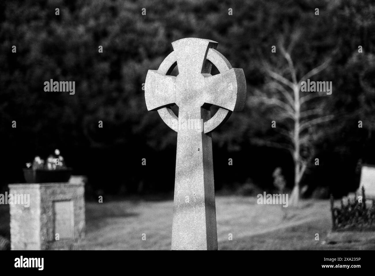 A Celtic cross in Cambridgeshire park, in grayscale Stock Photo - Alamy