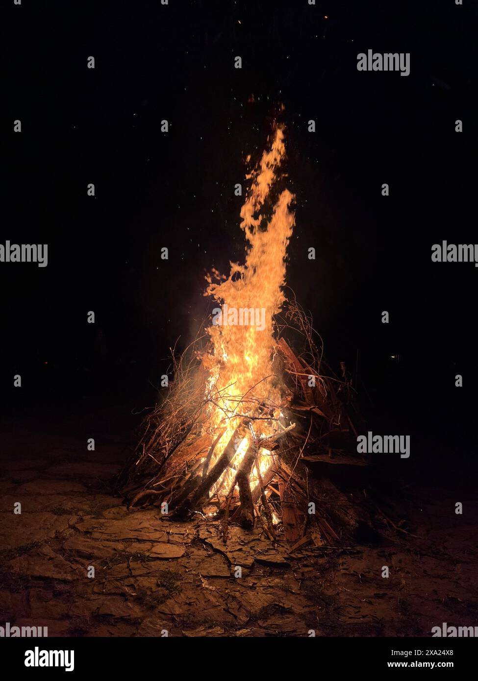 bonfire burning at night outdoors Stock Photo - Alamy