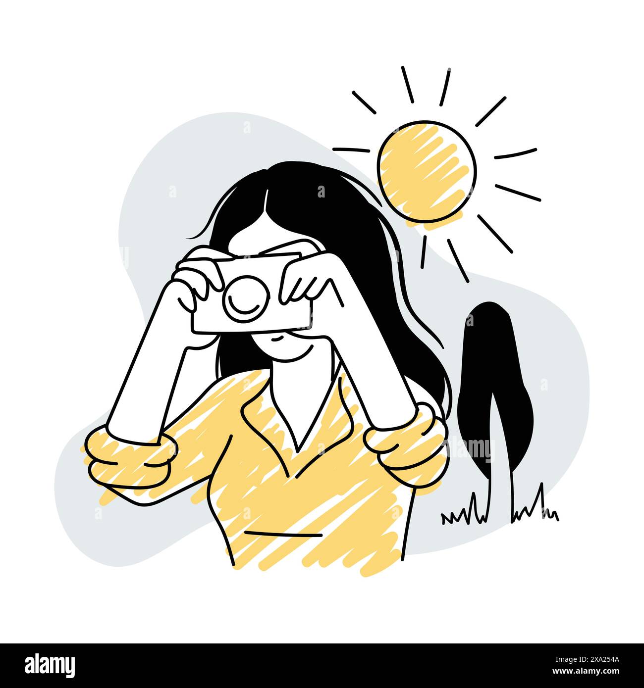 A girl tourist with a camera photographs the sights. Summer editable ...