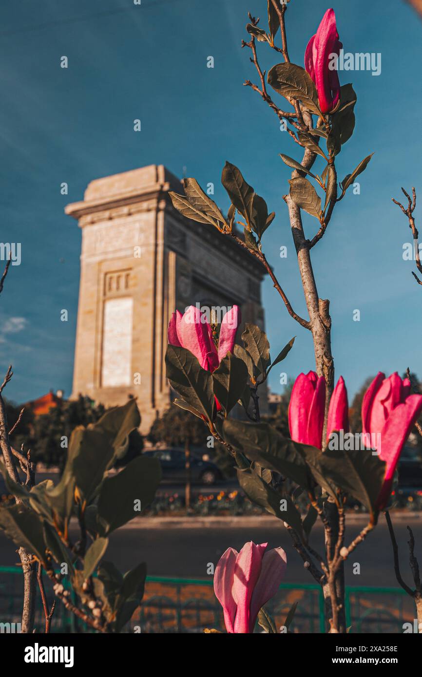 The famous Arch of Triumph landmark in Bucharest, Romania Stock Photo ...