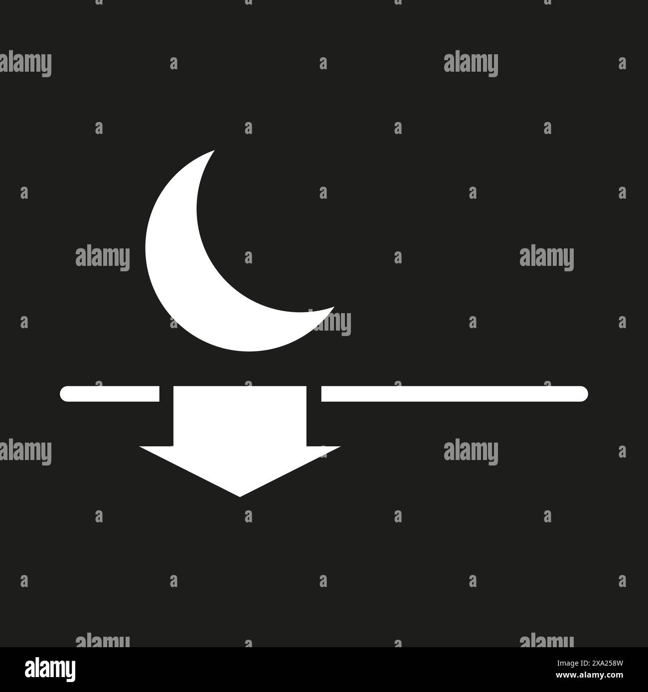 Moon and arrow. Night navigation. Black background. Vector icon Stock ...