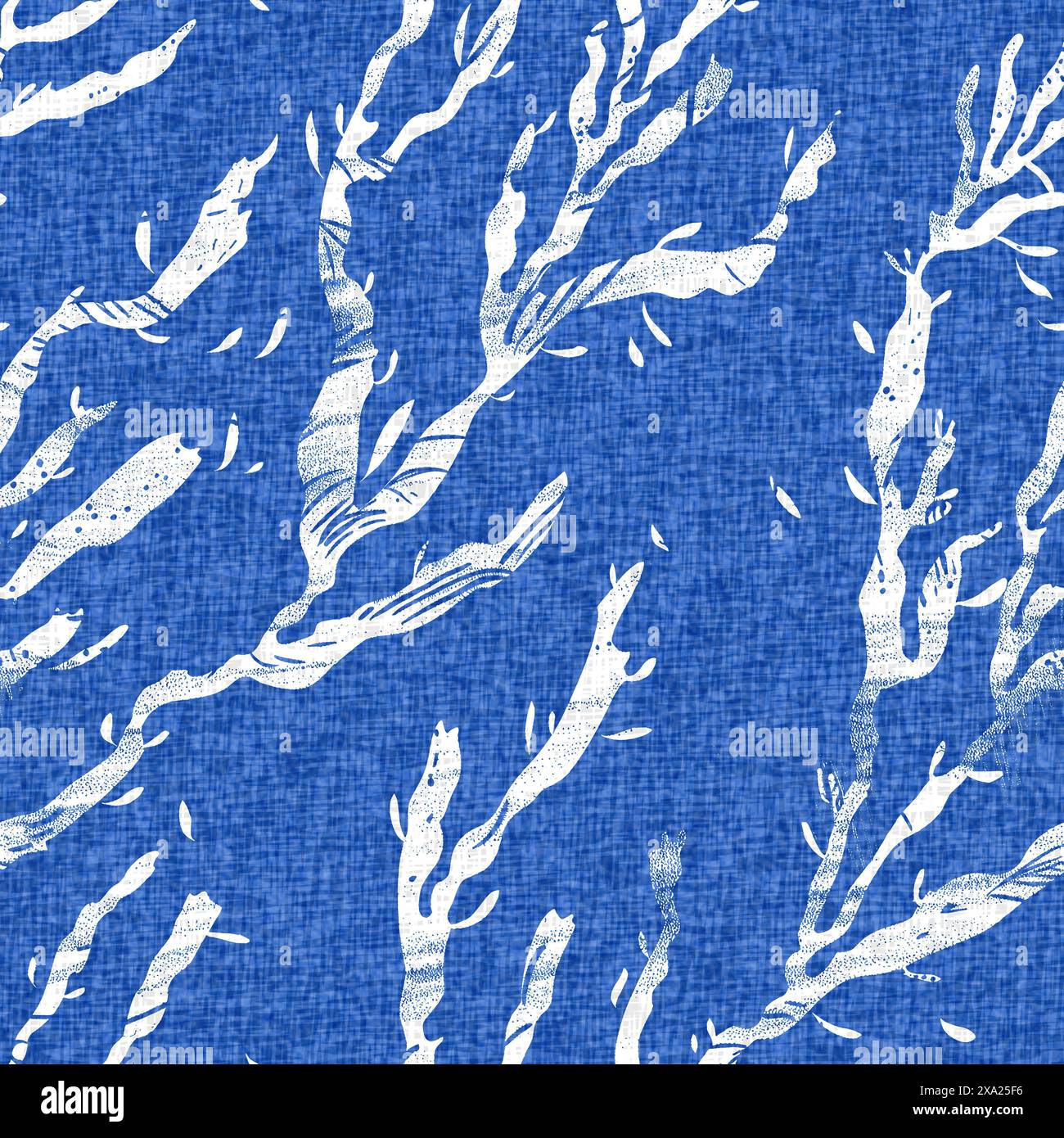 Whimsical seaweed kelp coastal electric blue beach pattern. Batik ...